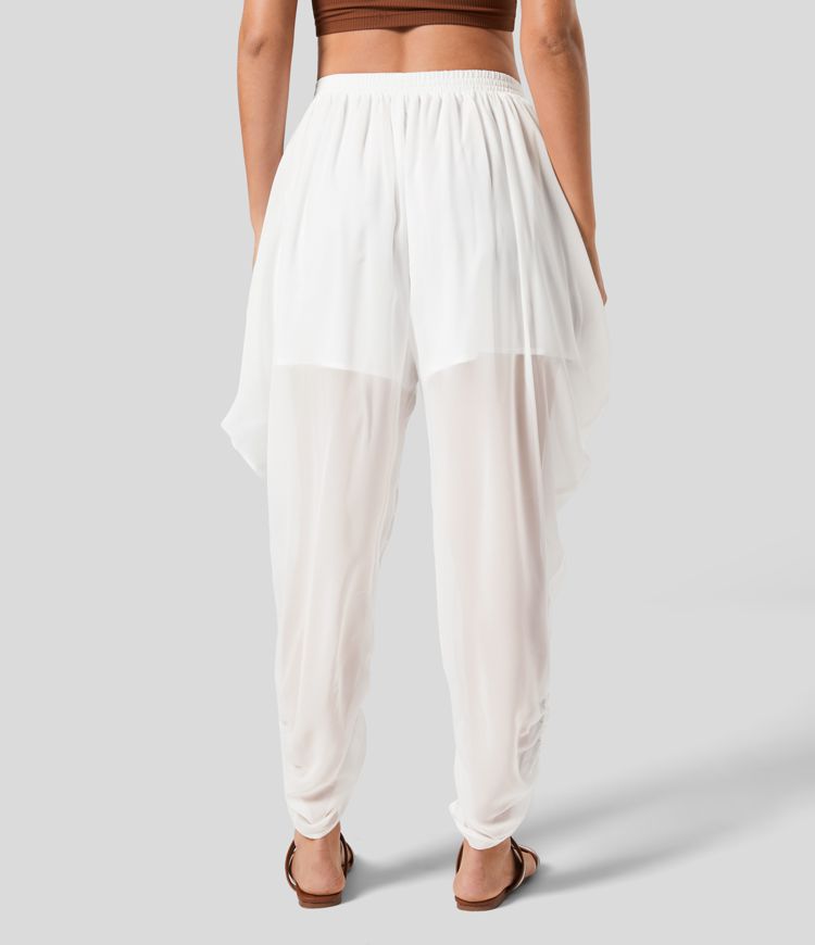 Women’s Mid Rise Stacked Ruched 2-in-1 Sheer Resort Joggers - Halara