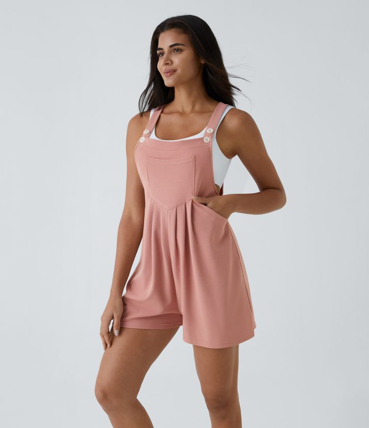 Women’s Adjustable Strap Button Multiple Pockets Plicated Waffle Casual ...