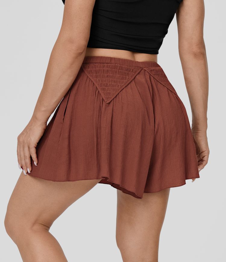 Women’s High Waisted Shirred Plicated Side Pocket Wide Leg Casual ...