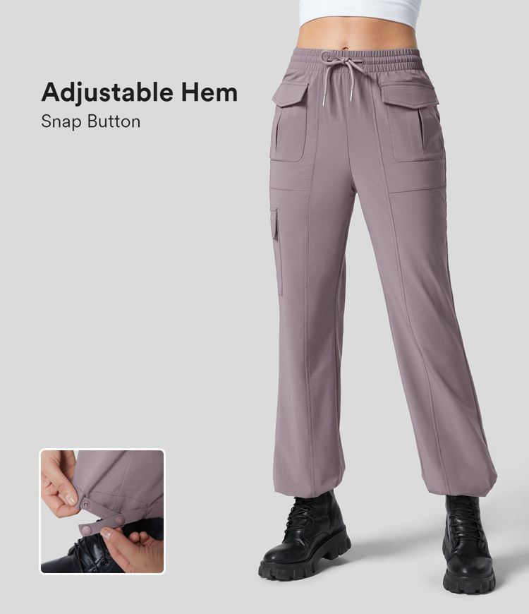 Women’s Mid Rise Drawstring Flap Pocket Adjustable Snap Button Hem ...