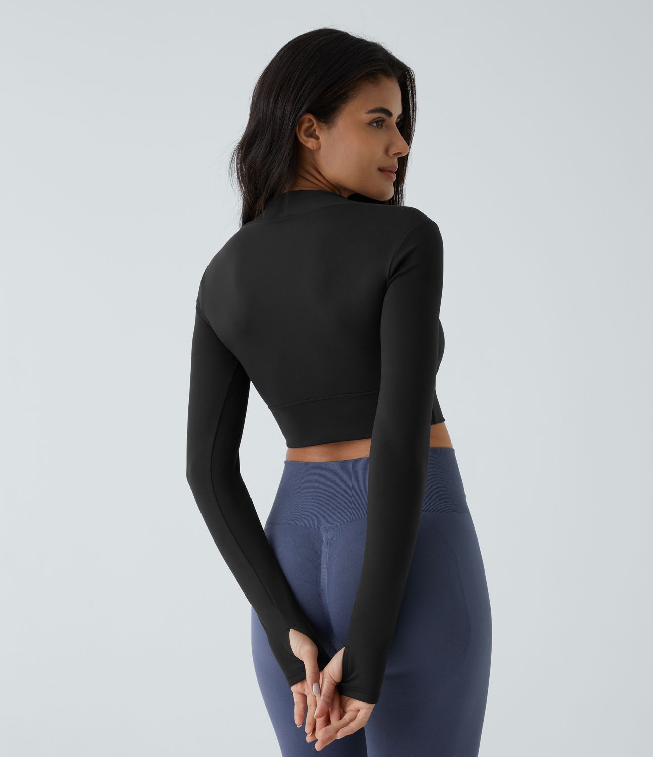 Womens Softlyzero™ Plush Long Sleeve Thumb Hole 2 In 1 Cropped Yoga