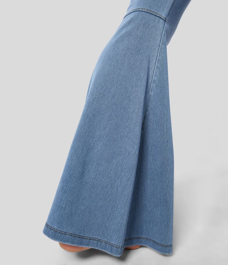 Women’s Halara Flex™ High Waisted Button Back Pocket Stretchy Knit Casual Flare Jeans - Halara