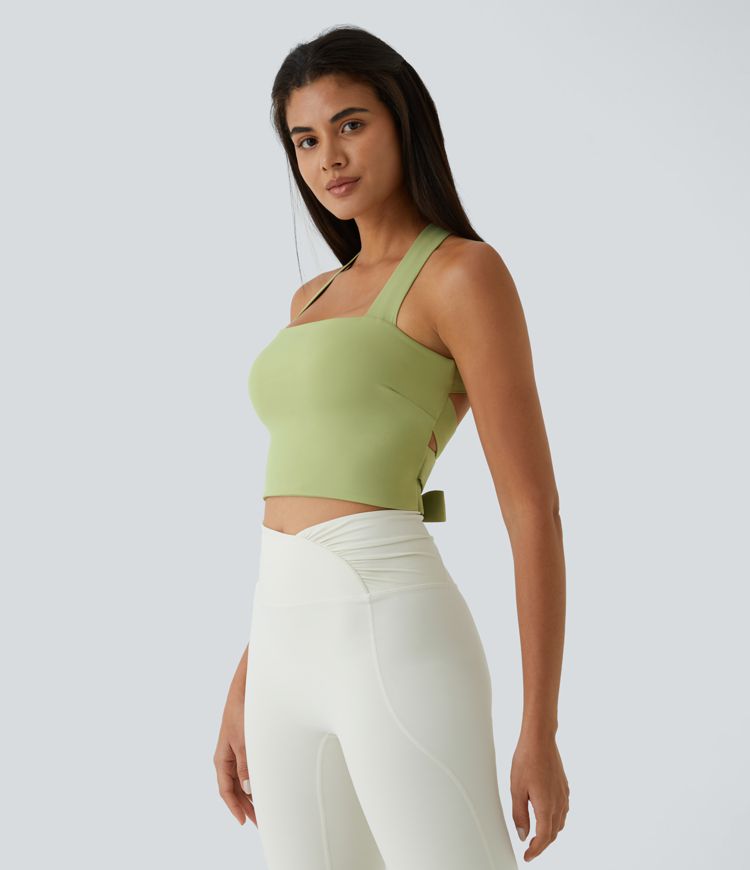 Womens Softlyzero™ Airy Backless Padded Crisscross Tie Back Cool Touch