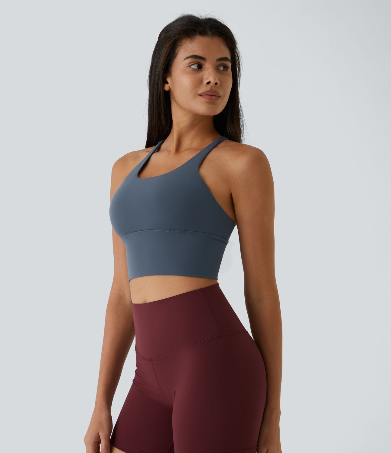 Women’s Low Support Backless Crisscross U Neck Longline Yoga Sports Bra ...