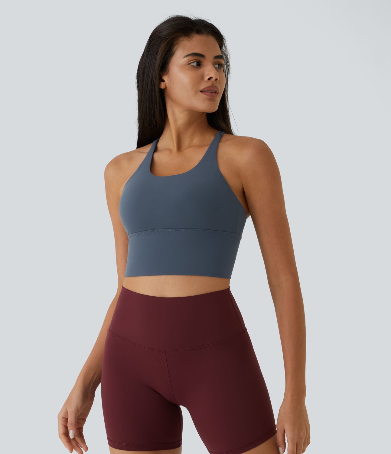 Women’s Low Support Backless Crisscross U Neck Longline Yoga Sports Bra ...