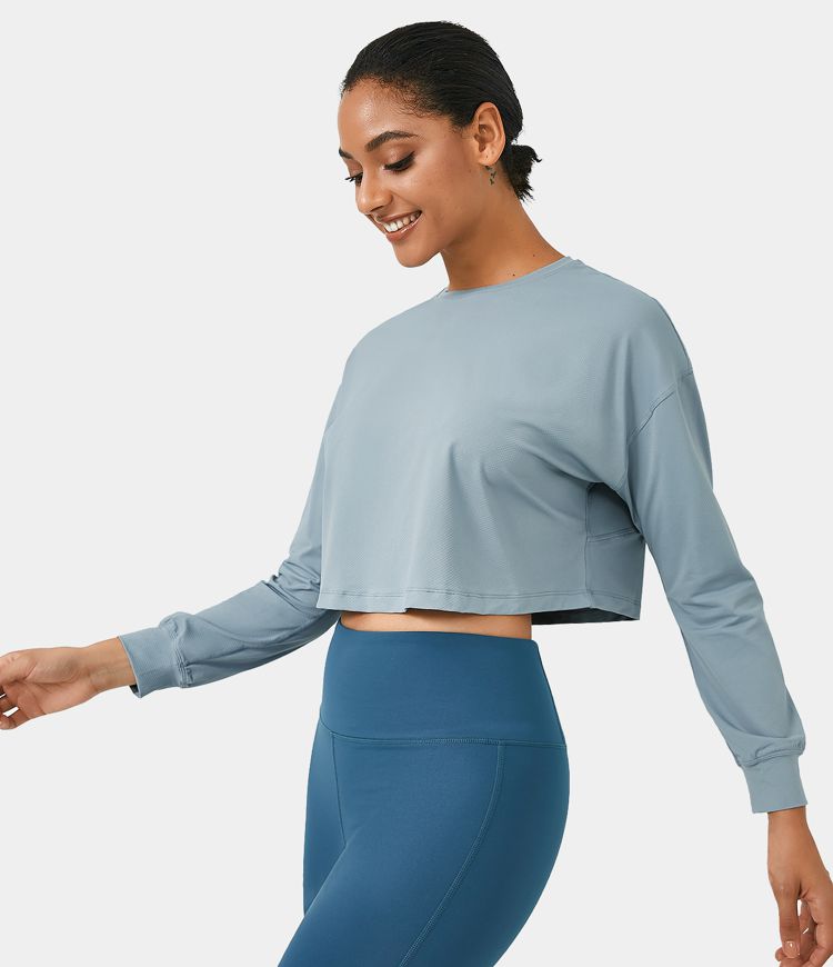 Women’s Dropped Shoulder Long Sleeve Cropped Sports Top - HALARA