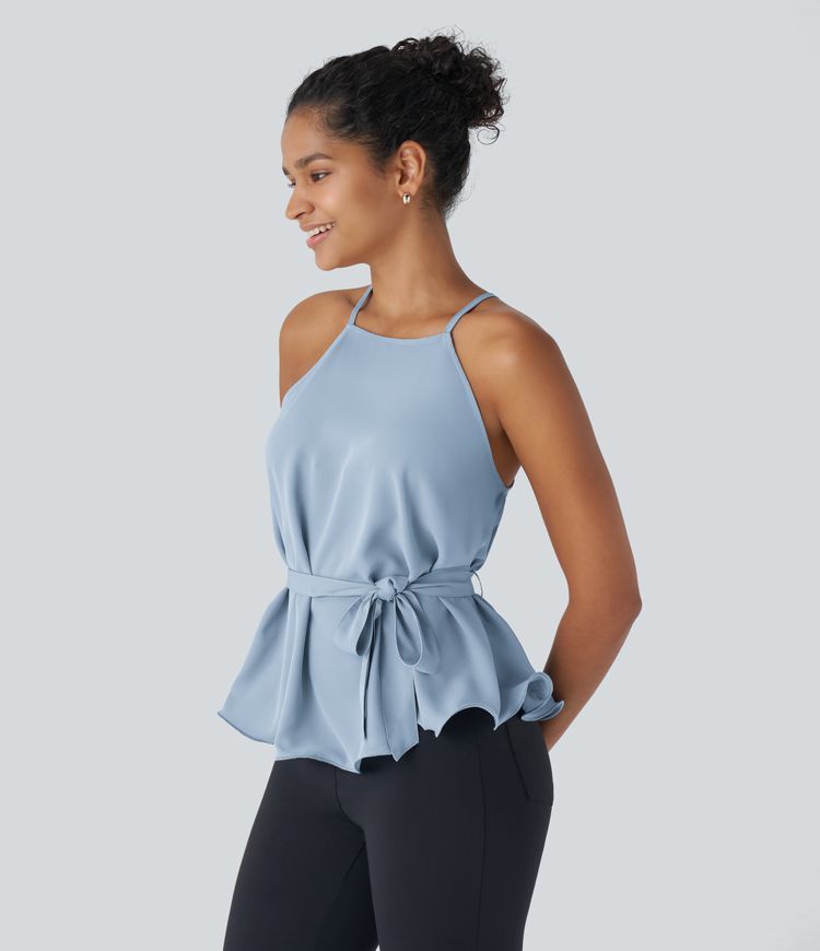Women’s Belted Tie Ruffle Hem Work Cami Top - Halara