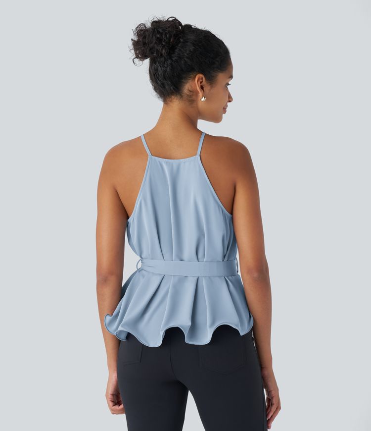 Women’s Belted Tie Ruffle Hem Work Cami Top - Halara