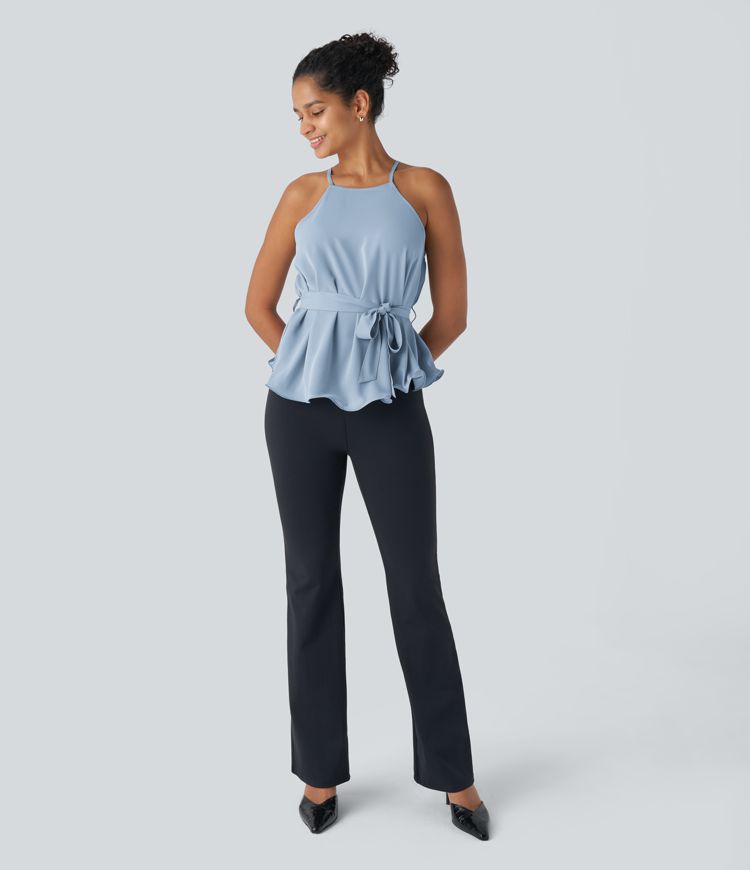 Women’s Belted Tie Ruffle Hem Work Cami Top - Halara