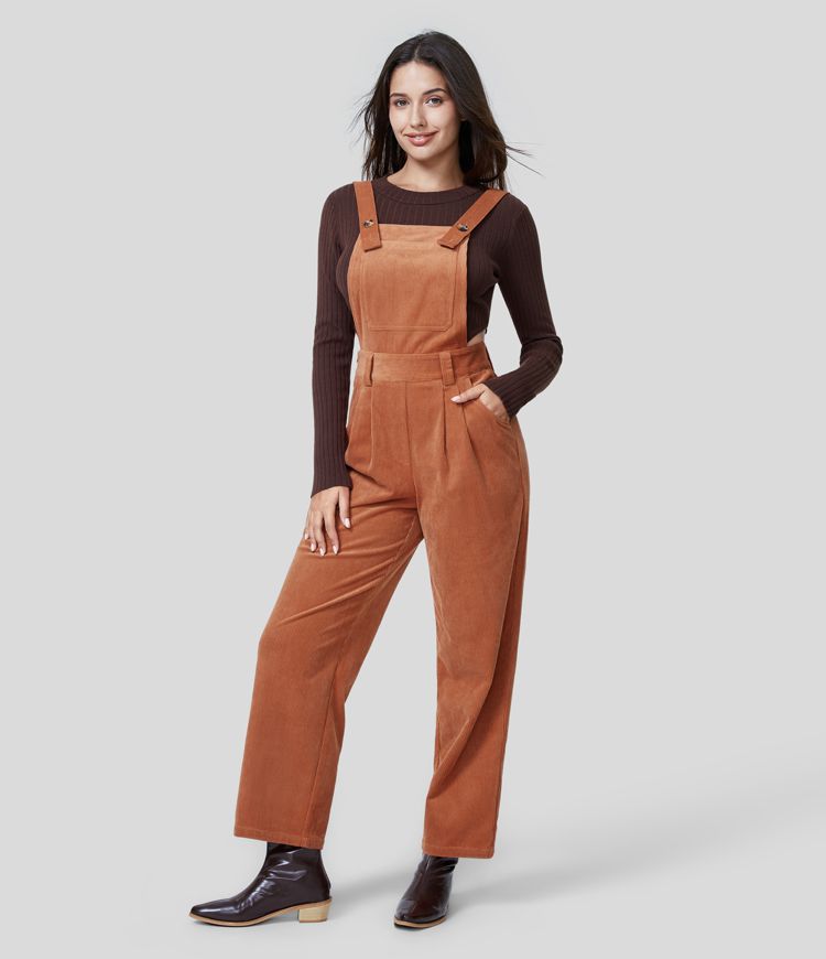 Women’s Adjustable Strap Ruched Side Pocket Invisible Zipper Corduroy ...