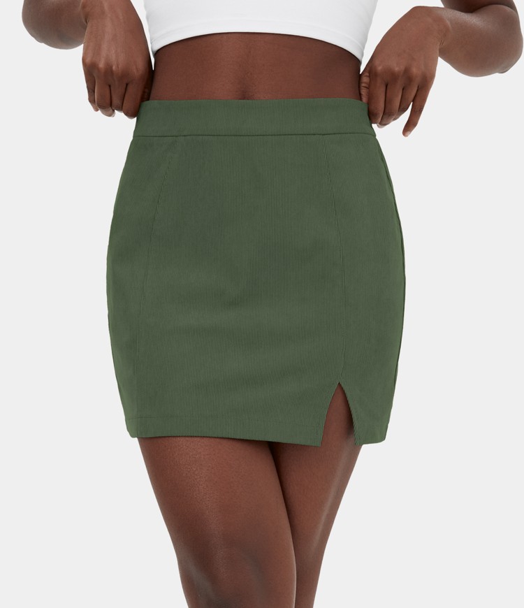 Womens Side Zipper Split Bodycon Corduroy Mini Casual Skirt Halara