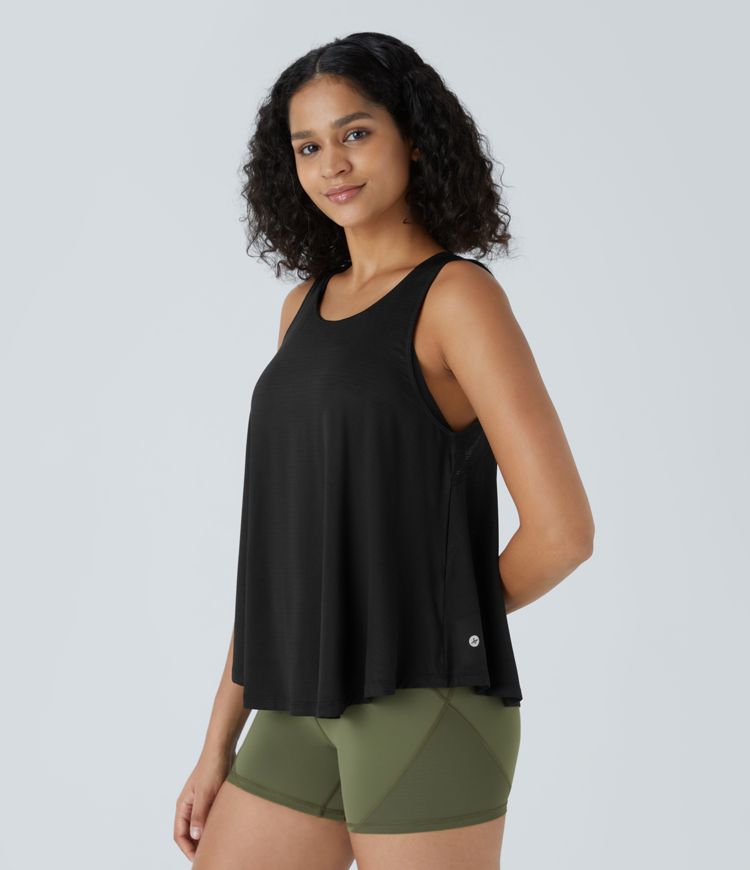 Women’s Sheer Round Neck Backless Draped Jacquard Yoga Tank Top - Halara