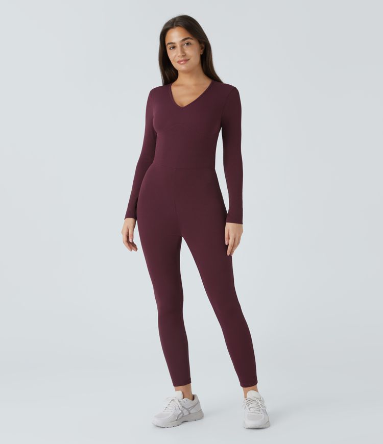 Mono yoga cuello V manga larga gancho G sin espalda flaco retorcido ...