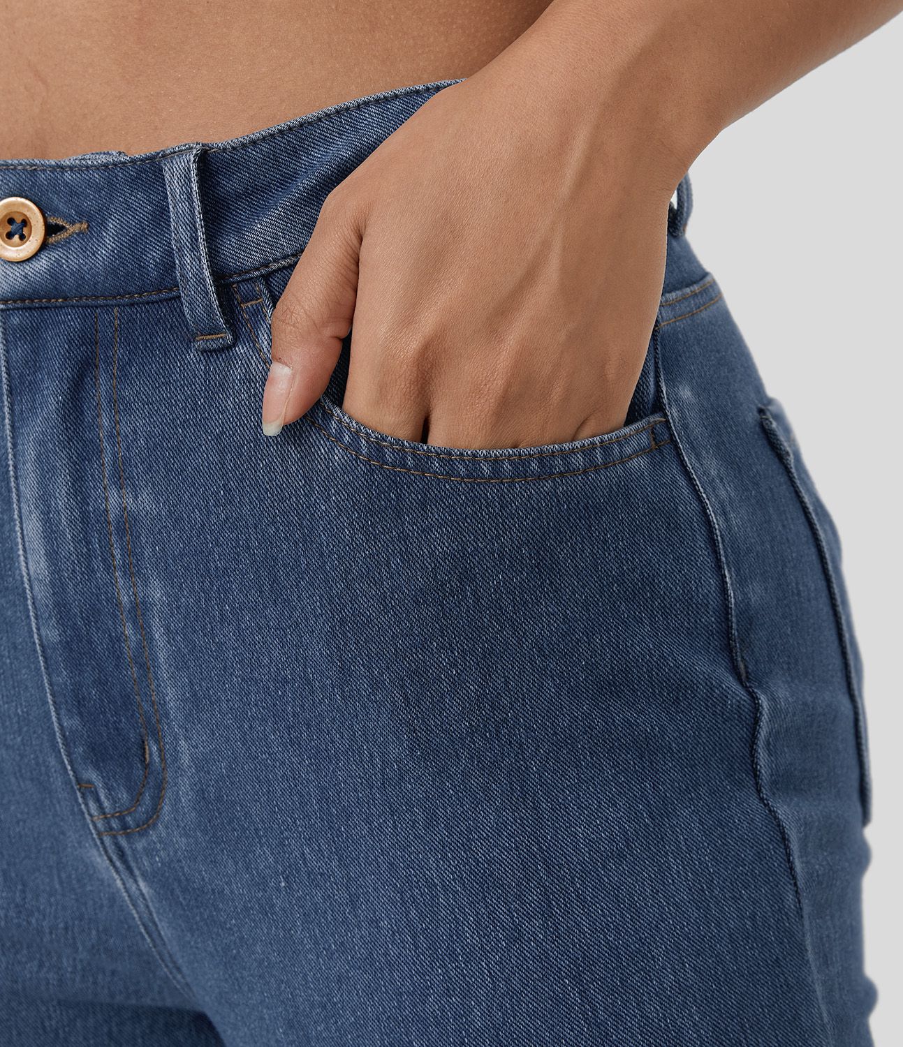 Women’s Halara Flex™ High Waisted Button Zipper Multiple Pockets Stretchy Knit Casual Jeans - Halara