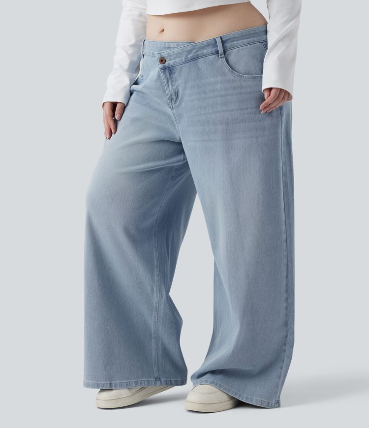 Women’s Plus Size Halara Flex™ Asymmetric Low Rise Wide Leg Washed ...