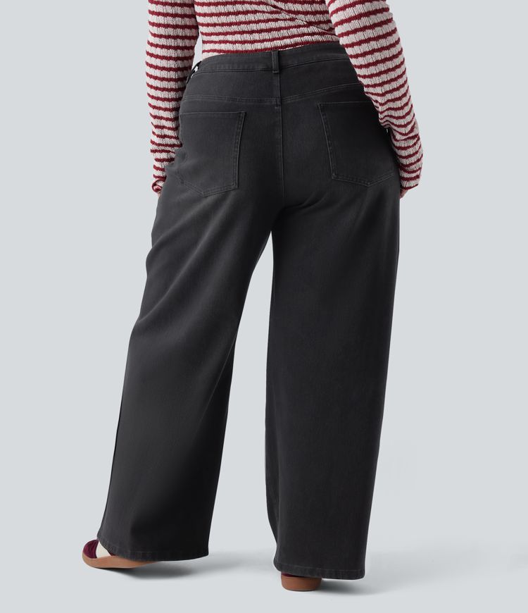 Women’s Plus Size Halara Flex™ Asymmetric Low Rise Wide Leg Washed ...